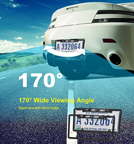 JPP License Plate Backup HD Camera, Rear View Camera 170° Viewing Angle Universal Night Vision Waterproof High Sensitive 7 Bright LED Reversing Car Camera