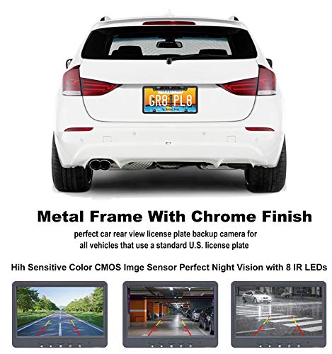 JPP License Plate Backup HD Camera, Rear View Camera 170° Viewing Angle Universal Night Vision Waterproof High Sensitive 7 Bright LED Reversing Car Camera