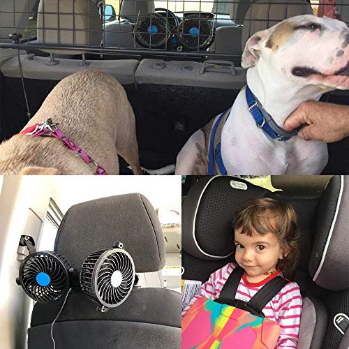 SEAMETAL Car Fan for Back Seat, Car Seat Fan Cigarette Lighter, Fan for Car 12V Headrest Black 4inches (Clip+Hook)
