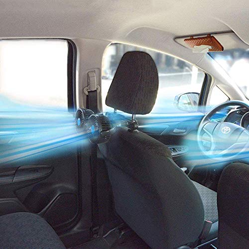 SEAMETAL Car Fan for Back Seat, Car Seat Fan Cigarette Lighter, Fan for Car 12V Headrest Black 4inches (Clip+Hook)