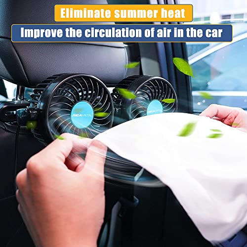 SEAMETAL Car Fan for Back Seat, Car Seat Fan Cigarette Lighter, Fan for Car 12V Headrest Black 4inches (Clip+Hook)