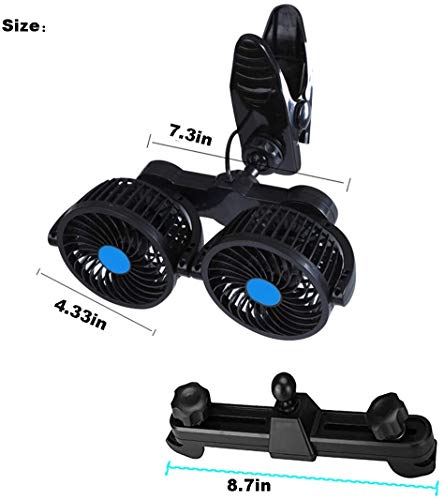SEAMETAL Car Fan for Back Seat, Car Seat Fan Cigarette Lighter, Fan for Car 12V Headrest Black 4inches (Clip+Hook)