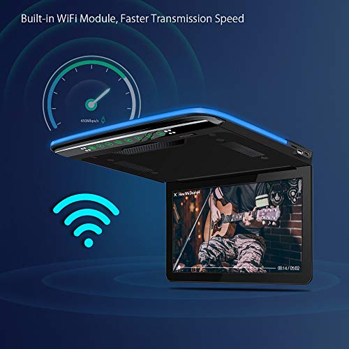 XTRONS Android Car Overhead Player 13.3 Inch Wide IPS Screen Car Roof Mount Monitor with Built-in Stereo Speakers Flip Down Overhead Car Monitor Support 8K Video, Bluetooth, WiFi, HDMI, USB, IR