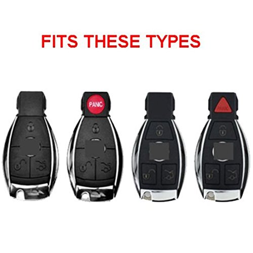 WFMJ Leather for Mercedes Benz C E M S CLS CLK GLK GLC G Class Remote 3 4 Buttons Key Fob Case Cover Keychain Chain (Red)