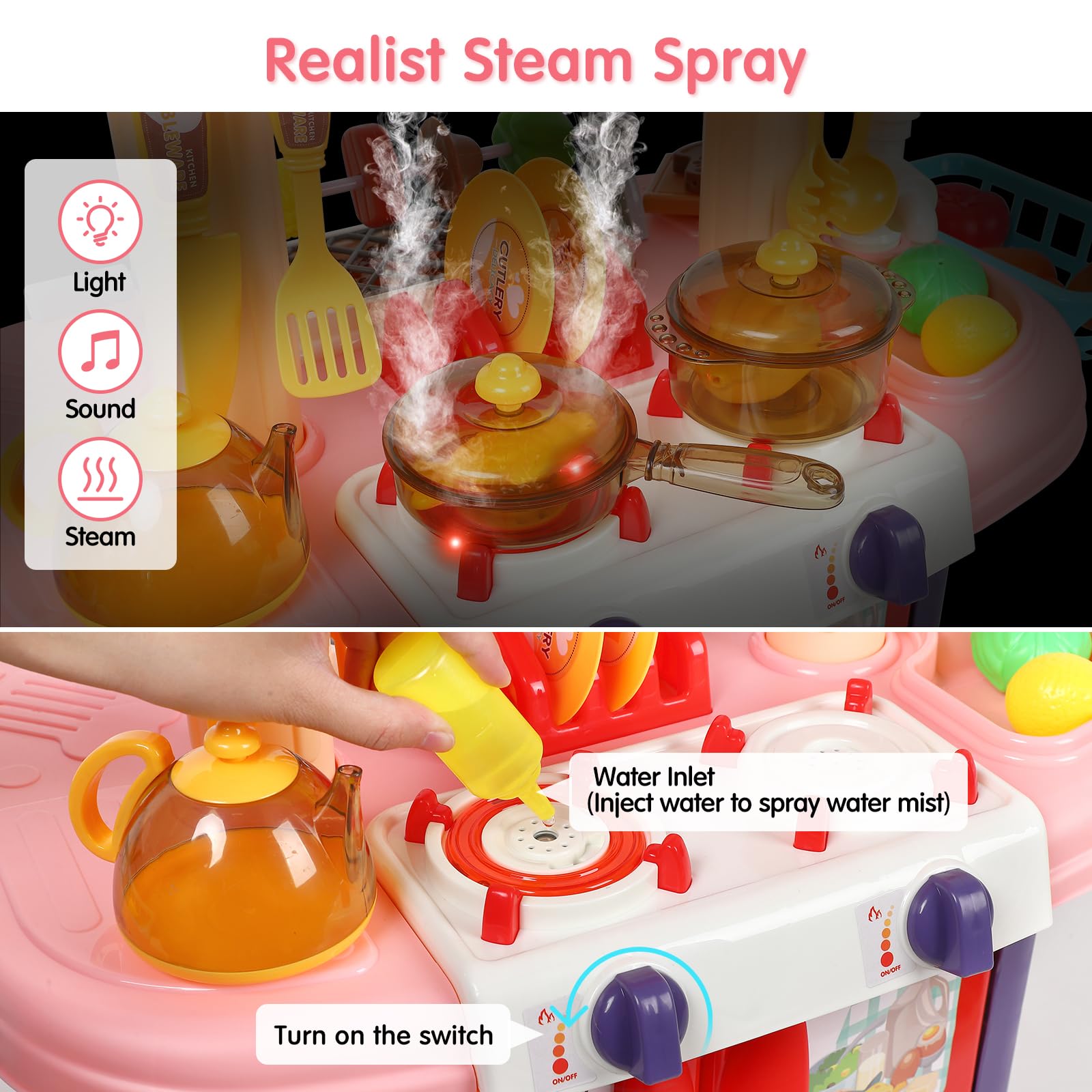 Play Kitchen Playset, 2 in 1 Gill and Kitchen Toys for Toddlers Kids Girls Boys