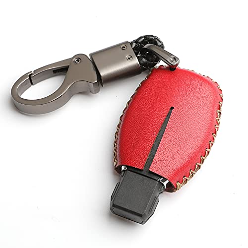 WFMJ Leather for Mercedes Benz C E M S CLS CLK GLK GLC G Class Remote 3 4 Buttons Key Fob Case Cover Keychain Chain (Red)