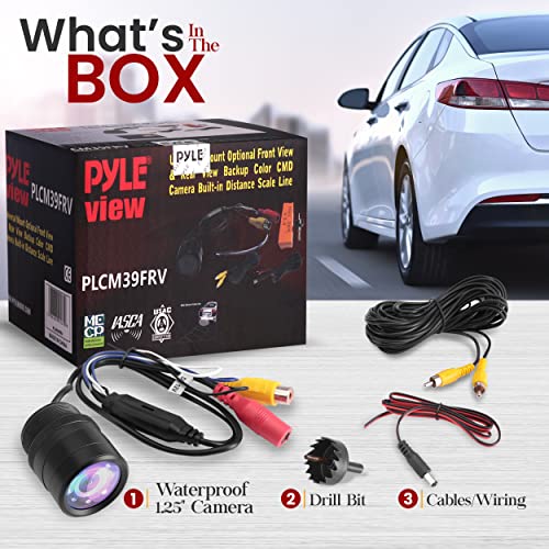 Pyle Universal Mount Front Rear Camera - 1.25β Marine Grade Waterproof Cam Built-in Distance Scale Lines Backup Parking/Reverse Assist w/ Night Vision LED 420 TVL Resolution & RCA Output PLCM39FRV