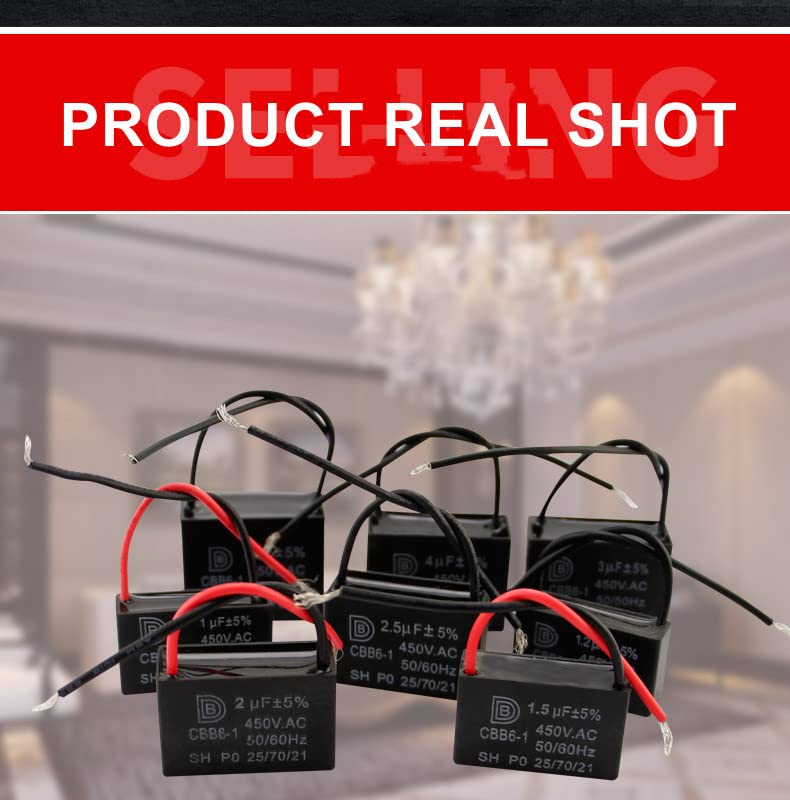 Fielect CBB61 Ceiling Fan Capacitor 7uF 450V AC 2 Wires Metallized Polypropylene Film Capacitors for Electric Fan Pump Motor Generator