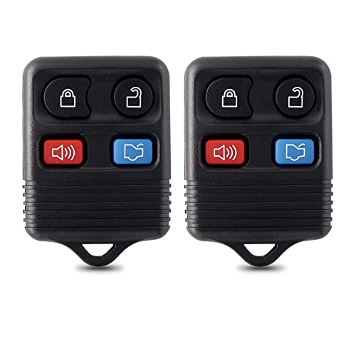 2 Replacement Car Key Fob Keyless Entry Remote fits Ford, 1998-2016 Clicker Transmitter ,Button for Ford, Mazda, Mercury, Lincoln, Set of 2 (Four Key)