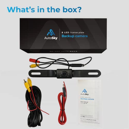 AutoSky Newest HD Back up Camera, 8 LED License Plate Reverse Camera - Back up Camera for Cars, Trucks, Pickups, SUVs or RVs - Easy Installation, Waterproof