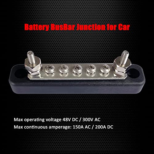 Ampper 5 Terminals Bus Bar, 4.2" Ground Distribution Block Brass Battery BusBar Junction for Car Vehicle Rv Truck Marine Boat Audio Amplifier and More (Black)