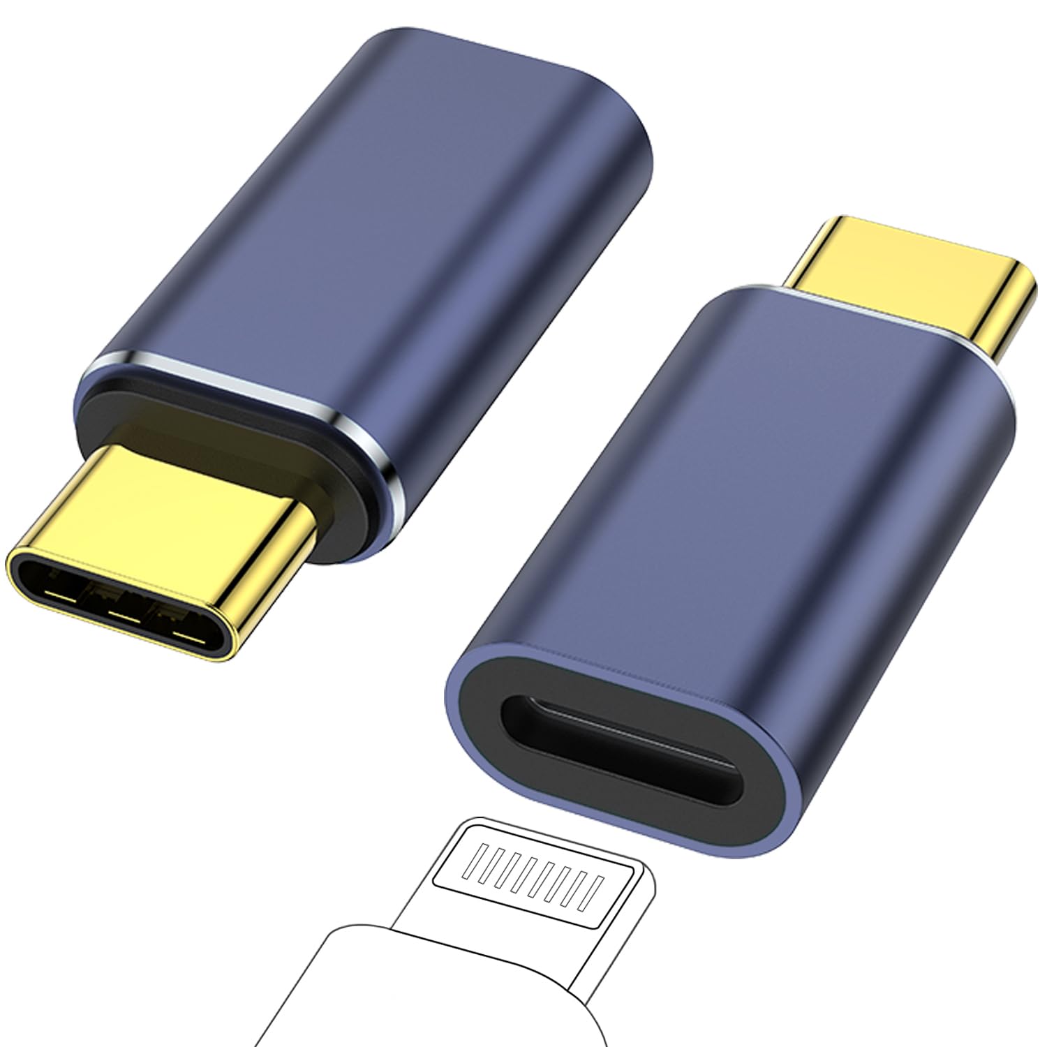 Jadebones USB-C Male to Lightning Female Adapter (2 Pack), PD Fast Charging&Data Transfer for iPhone 15/15 Plus/15 Pro/15 Pro Max,iPad Air,Other Type C Device, Dark Blue