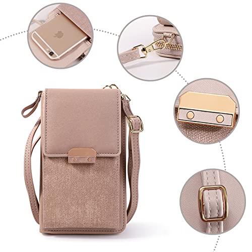 Tingya Small Crossbody Bag Cell Phone Purse Wallet with Credit Card Slots for Women (Apricot