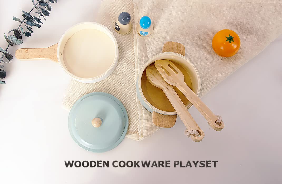 WoodenEdu Premium Toddler Play Kitchen Toys, Wooden Kitchen Utensils, Accessories for Pretend Play Kitchen Set, Montessori Learning Toy, Pretend Cooking Playset, Gift for 3+
