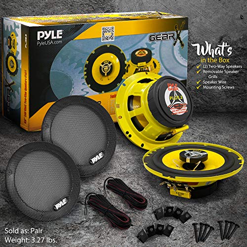 Pyle Car Two Way Speaker System - Pro 6.5 Inch 240 Watt 4 Ohm Mid Tweeter-Audio Sound Speakers For Car Stereo w/ 30 Oz Magnet Structure, 2.25” Mount Depth Fits Standard OEM -PLG6.2 (Pair) Yellow