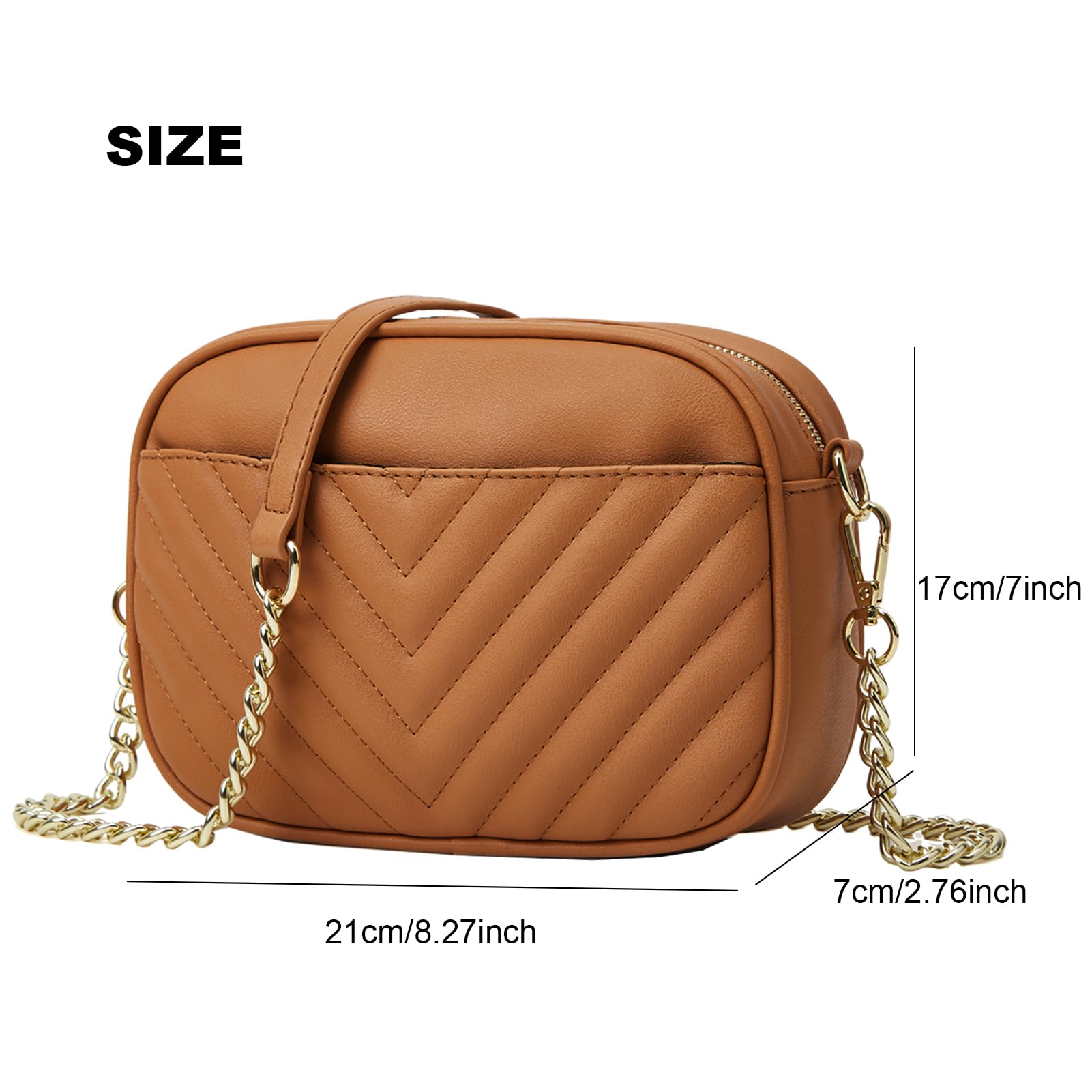 Rexmore Phone Crossbody Bag with Chain Strap, Lightweight Vegan Leather Shoulder Purse for women(Brown)