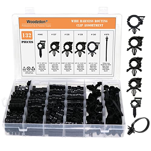 Woodzdon 132 Pcs Car Wire Loom Routing Clip Wiring Harness Assortment Kit for GM for Honda 6 Sizes Fits 1/4 to 3/4 inch Loom Automotive Convoluted Conduit for Chevrolet for GMC for Buick for Cadillac