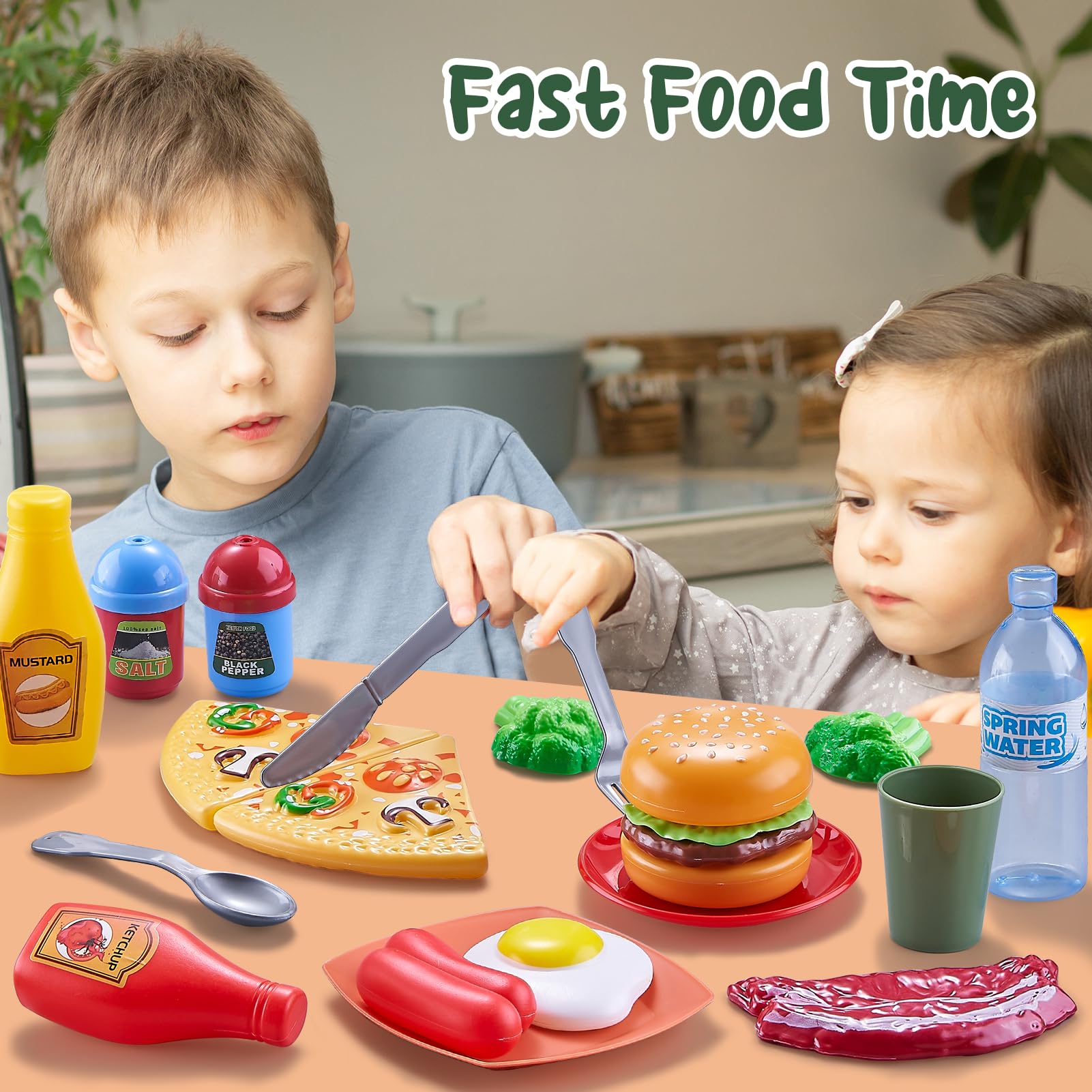 Play Kitchen Accessories 48Pc Kids Kitchen Playset with Kids Pots & Pans Playset, Pretend Play Food, Cooking Toys & Utensils