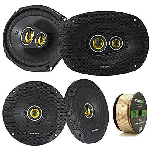 2 Pair Car Speaker Package of 2X Kicker CSC654 300-Watt 6.5" Inch 2-Way Black Coaxial Speakers + 2X CSC6934 450W 6x9 CS Series 3-Way Speakers - Bundle Combo with Enrock 50 Foot 14 Gauge Speaker Wire