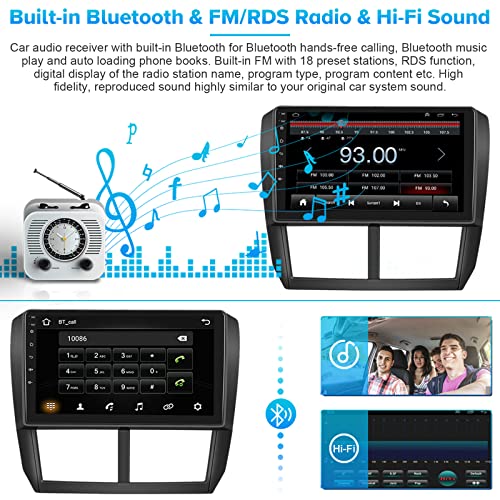 Roinvou 2+32G Android Double Din Car Stereo for Subaru Forester 2008 09 10 11 12 9'' 1080P HD Touch Screen Wireless Carplay Android Auto GPS WiFi Bluetooth Hi-Fi FM RDS Backup Camera External Mic
