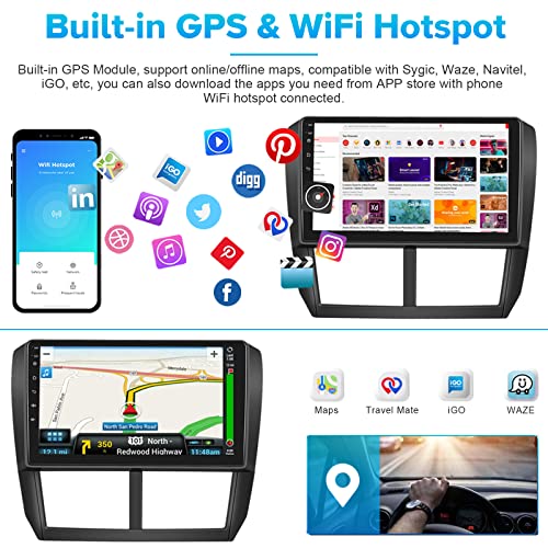 Roinvou 2+32G Android Double Din Car Stereo for Subaru Forester 2008 09 10 11 12 9'' 1080P HD Touch Screen Wireless Carplay Android Auto GPS WiFi Bluetooth Hi-Fi FM RDS Backup Camera External Mic