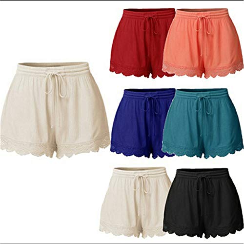 Andongnywell Shorts for Women Solid Ruffle Hem Drawstring Pajamas Mini Pants Solid Color Short Trousers (Blue 1,Medium)