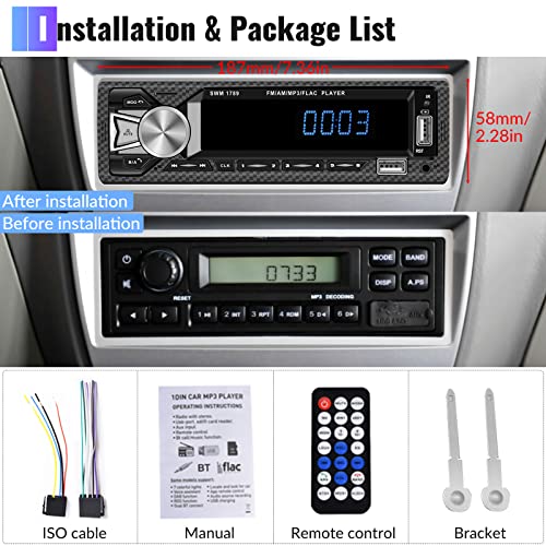 Single Din Car Stereo Receiver Support Bluetooth Hands Free Calling & Music Streaming with LCD Screen AM/FM Radio Receiver TF/AUX/USB Playback & Charging Remote Assist Control MP3 Player Head Unit