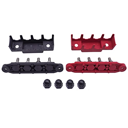 Red & Black Power Distribution Block with Cover,5/16" 4 Studs Bus Bar Power Distribution Block for Auto Marine Car Trailer RV Boat