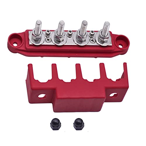Red & Black Power Distribution Block with Cover,5/16" 4 Studs Bus Bar Power Distribution Block for Auto Marine Car Trailer RV Boat
