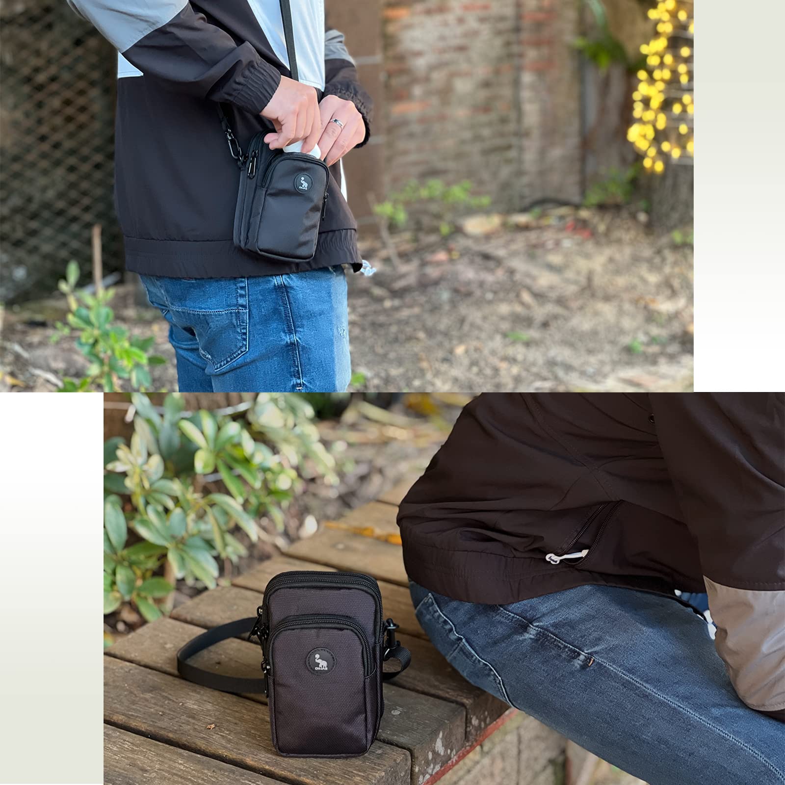 OIWAS Mini Crossbody Bag for Men, Multiple Ways to Carry as Shoulder Waist Pouch Sling Bag for Cell Phone Passport Wallet Mini Messenger Bag Detachable