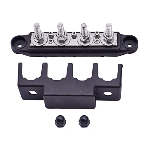 Red & Black Power Distribution Block with Cover,5/16" 4 Studs Bus Bar Power Distribution Block for Auto Marine Car Trailer RV Boat