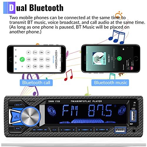 Single Din Car Stereo Receiver Support Bluetooth Hands Free Calling & Music Streaming with LCD Screen AM/FM Radio Receiver TF/AUX/USB Playback & Charging Remote Assist Control MP3 Player Head Unit