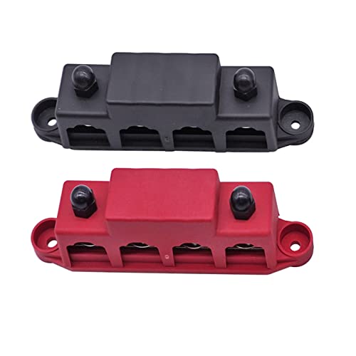 Red & Black Power Distribution Block with Cover,5/16" 4 Studs Bus Bar Power Distribution Block for Auto Marine Car Trailer RV Boat