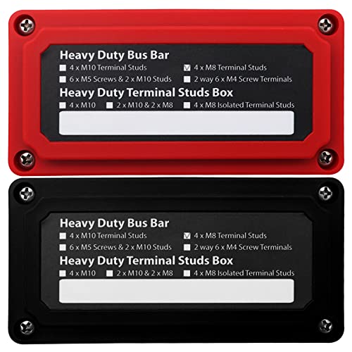 AMOMD 2PCS 300A Bus Bar Box Heavy Duty Module Design Nickel Plated Brass Buss Battery Power Distribution Block with 4xM8(5/16") Stainless Steel Terminal Studs Marine Ground DC12 24 48V(Red & Black)