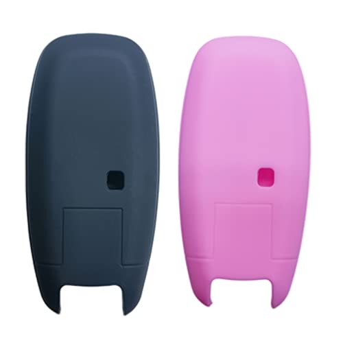 RUNZUIE 2Pcs Silicone Remote Smart Key Fob Compatible with 2024 2023 Nissan Rogue Pathfinder Key Fob Cover 5 Button (Black/Pink)
