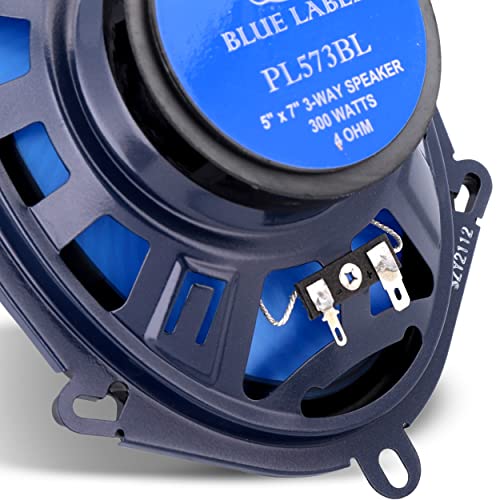 Pyle 5” x 7” Car Sound Speaker (Pair) - Upgraded Blue Poly Injection Cone 3-Way 300 Watts w/Non-fatiguing Butyl Rubber Surround 80-20Khz Frequency Response 4 Ohm & 1" ASV Voice Coil - PL573BL, Apple