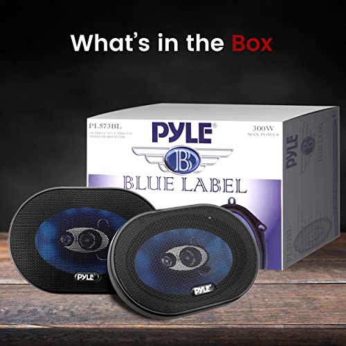Pyle 5” x 7” Car Sound Speaker (Pair) - Upgraded Blue Poly Injection Cone 3-Way 300 Watts w/Non-fatiguing Butyl Rubber Surround 80-20Khz Frequency Response 4 Ohm & 1" ASV Voice Coil - PL573BL, Apple
