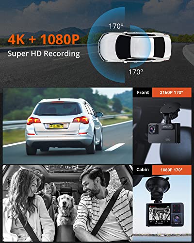 Kingslim D1 pro Dual Dash Cam 4K Record Inside - Front and Inside Dash Camera GPS WiFi for Cars Uber Truck, Dashcam with Infrared Night Vision, G-Sensor, Loop Recording(Upgraded Version)