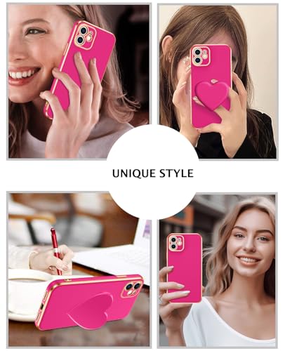 Telaso iPhone 12 Case, Hot Pink, Plastic, Slim Shockproof Protective Cover with Separate Love Heart Kickstand Holder, for Women