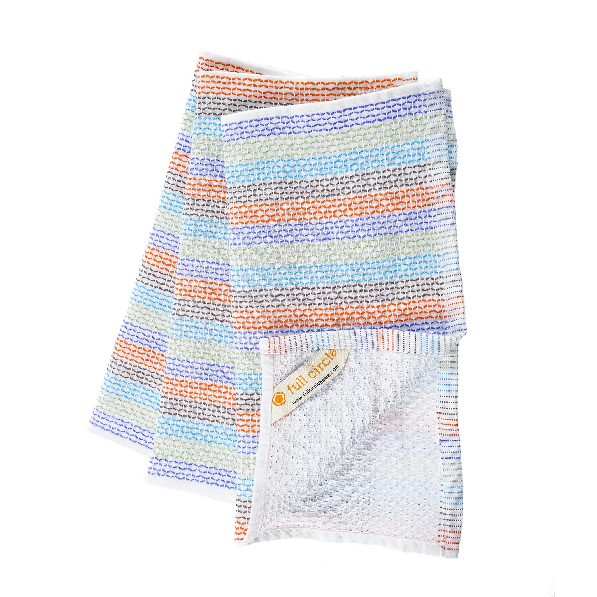 Full Circle Tidy 100% Organic Cotton Dish Cloths, Set of 3, Multicolored