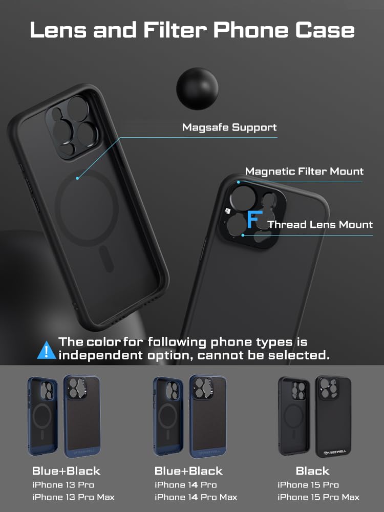 FREEWELL Sherpa Series Case for iPhone 15 Pro Max Magnetic Filter Mount & F Series Lens Slot (NOT Compatible with 17MM Lenses) Black
