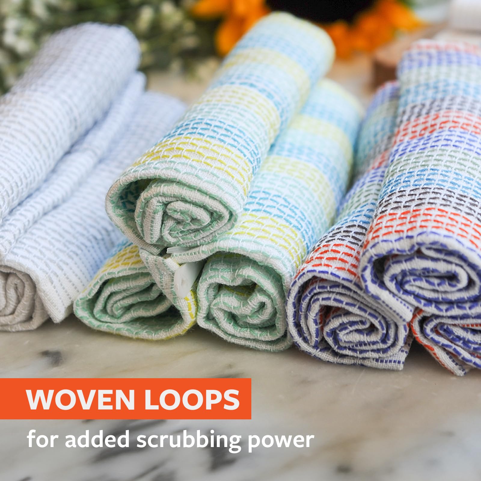 Full Circle Tidy 100% Organic Cotton Dish Cloths, Set of 3, Multicolored