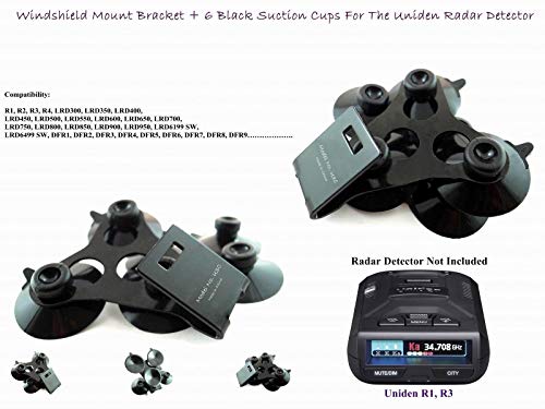 Improved Windshield Mount Bracket U3CBLK with 6 Black Suction Cups for Most Uniden Radar Detectors