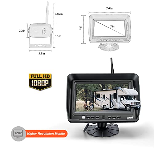 Yuwei Digital Wireless Backup Camera System Kit, AHD1080P, Wireless Rear View Camera and 7'' LCD Wireless Reversing Monitor for Trailer, RV, Bus, Trucks, Horse-Trailer, School Bus, Farm Machine,etc