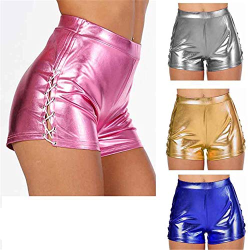 Andongnywell Women's Shiny Metallic Booty Shorts Hot Pants Dance Bottoms Patent Leather Short Trousers (Gray,X-Large)