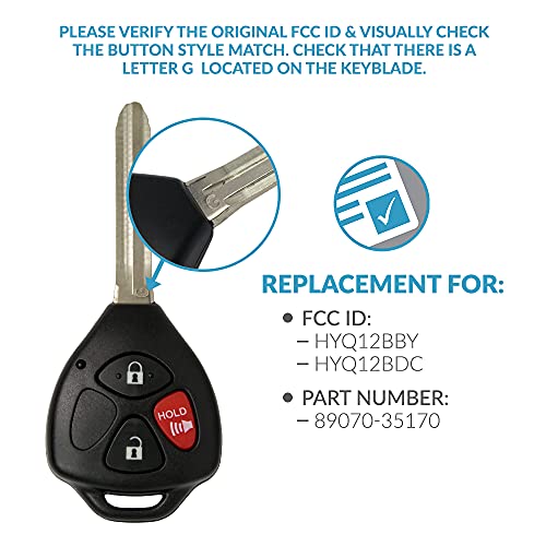 Keyless2Go Replacement for Keyless Entry Remote Car Key with G Chip for Select 4Runner Rav4 Yaris Models That Use HYQ12BBY, HYQ12BDC