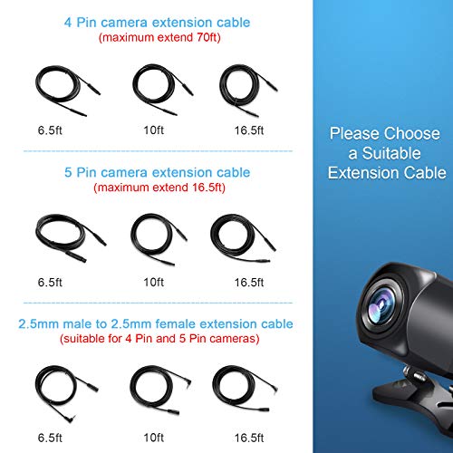 PixelMan Backup Camera Extension Cable,10ft 5 Pin Male to Female Rear View Camera Extension Cord for Dash Cam Mirror Cam Rearview Camera,Reverse Camera Wire for Car Pickup Truck SUV Van Rv Trailer