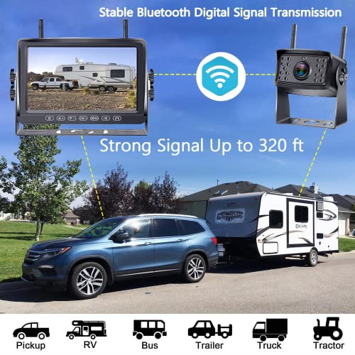 RV Backup Camera Wireless HD 1080P 2 Infrared Night Vision Bluetooth Rear View Cam 7‘’DVR Touch Key Monitor Kit Adapter for Furrion Pre-Wired RV Trailer Truck Camper Van Crane 4 Channels DAJKRTIA K7