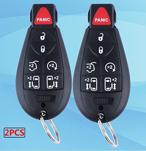 OEM Keyless Entry Remote Key Fob Replacement fit 2008-2019 Dodge Grand Caravan, 2008-2016 Chrysler Town and Country (M3N5WY783X IYZ-C01C 433MHZ 7Btn) Set of 2