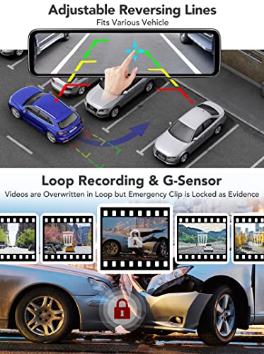 URVOLAX Mirror Dash Cam 11'' Backup Camera,Rear View Mirror Camera with Detached Front and Rear Cam for Car,Anti Glare Full HD Split Screen 1296P,Night Vision,Parking Assist,GPS,SD Card